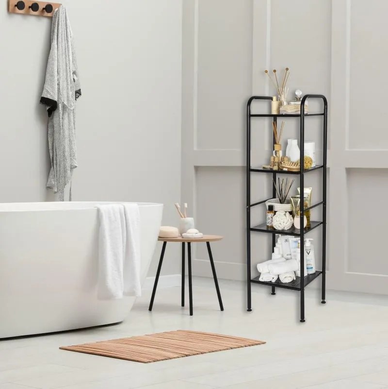 Erga Lexa, koupelnový kovový regál se 4 policemi 28x33x114,5 cm, černá matná, ERG-YKA-P.LEXA-4-BLK