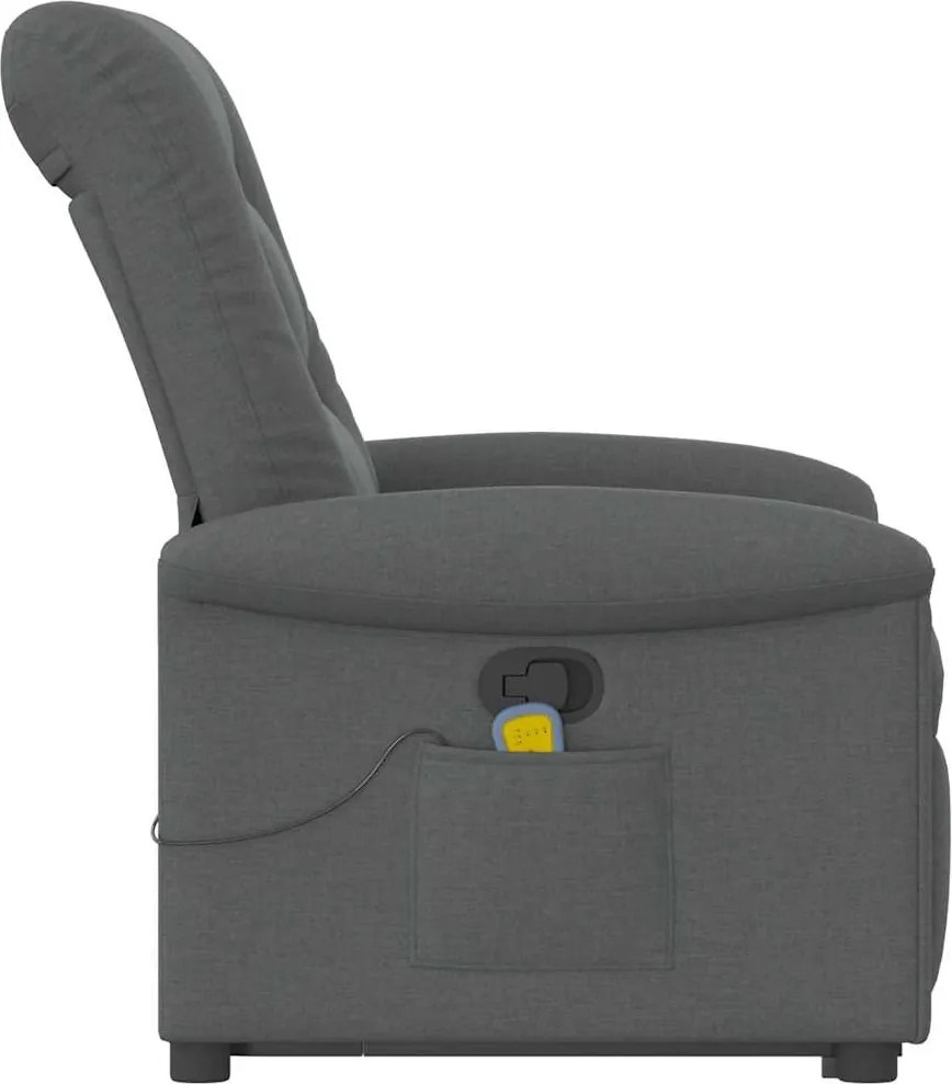 Zvedací masážní polohovací křeslo tmavě šedé textil 3303265