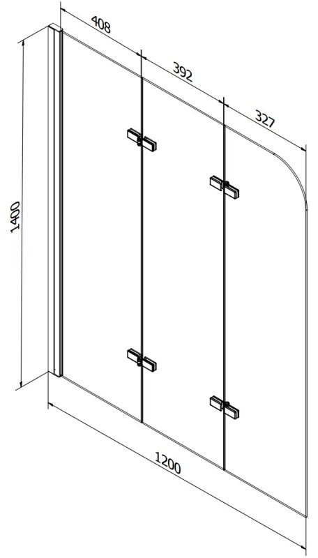 Mexen Vega obdélníková vana 180 x 80 cm s pláštěm a 3-křídlovou zástěnou 120 cm, Průhledné, Chromovaná - 550118080X9012030100