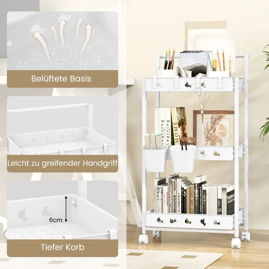 Costway 3 úrovňový vozík servírovací vozík s kolečky kuchyňský vozík se 2