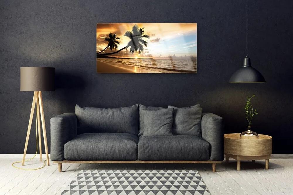 Obraz na skle Palma Stromy Pláž Krajina 125x50 cm