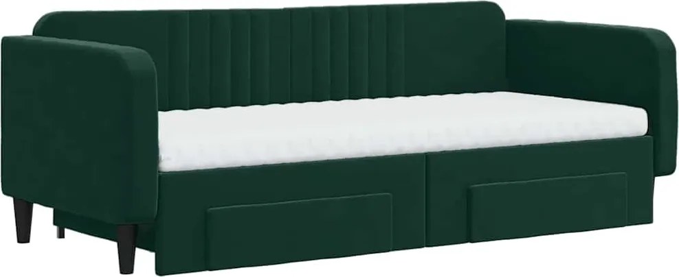 Válenda s přistýlkou a zásuvkami tmavě zelená 90 x 200 cm samet 3197137