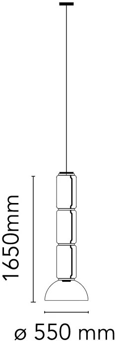 Flos Noctambule S3 Low Cylinder and Bowl, závěsné svítidlo ze skla, 4x9W + 1x18W LED 2700K, výška 165cm