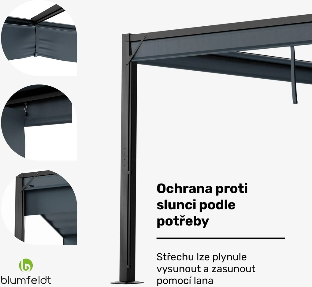 Blumfeldt Pantheon Cortina altán 3x4 m, odolný vůči povětrnostním vlivům, hliník, prášková barva, rolety