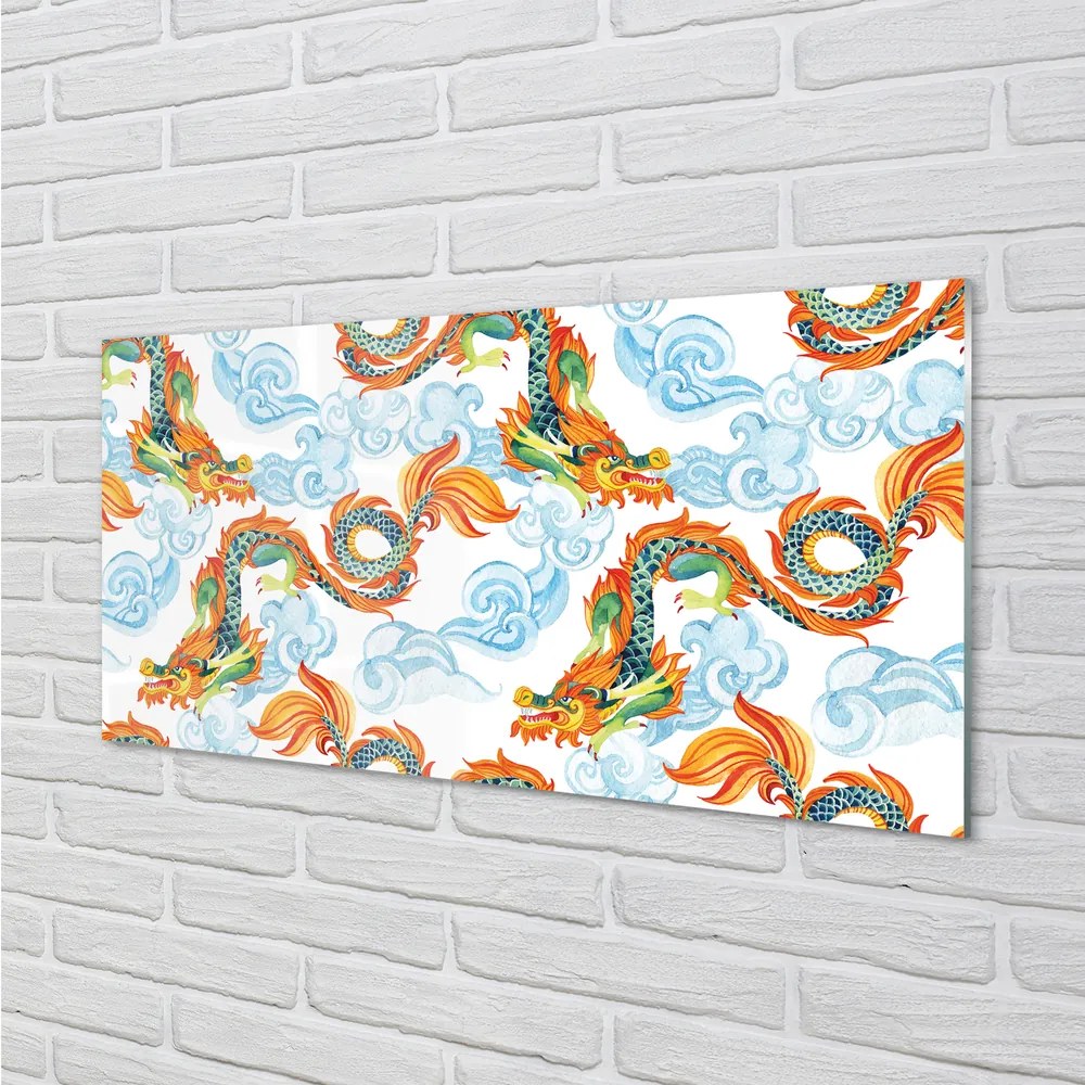 akrylový obraz Japonské barevné draky 100x50 cm