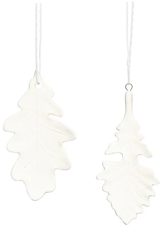 Hübsch Bílá porcelánová vánoční ozdoba Leaf