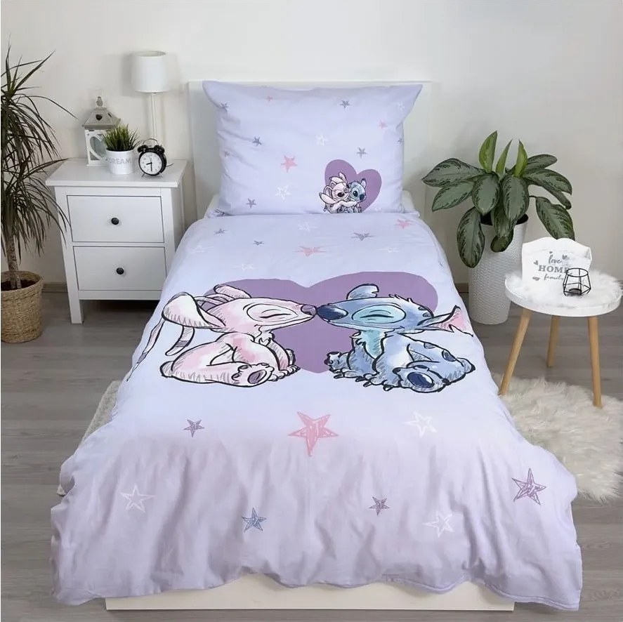 Bavlněné dětské povlečení na jednolůžko 140x200 cm Lilo and Stitch "Heart" – Jerry Fabrics