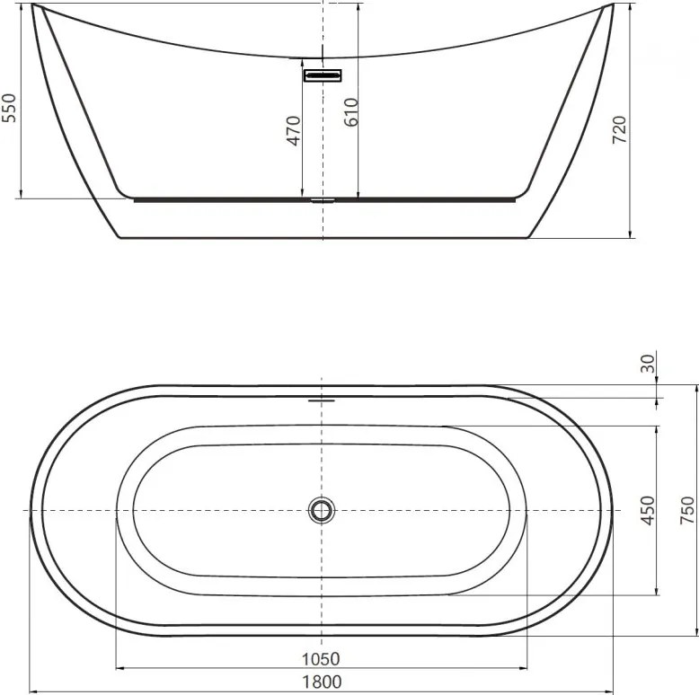 Mexen Lotos, volně stojící vana 180 x 75 cm, bílá, grafitový přepad, 52051807700-95