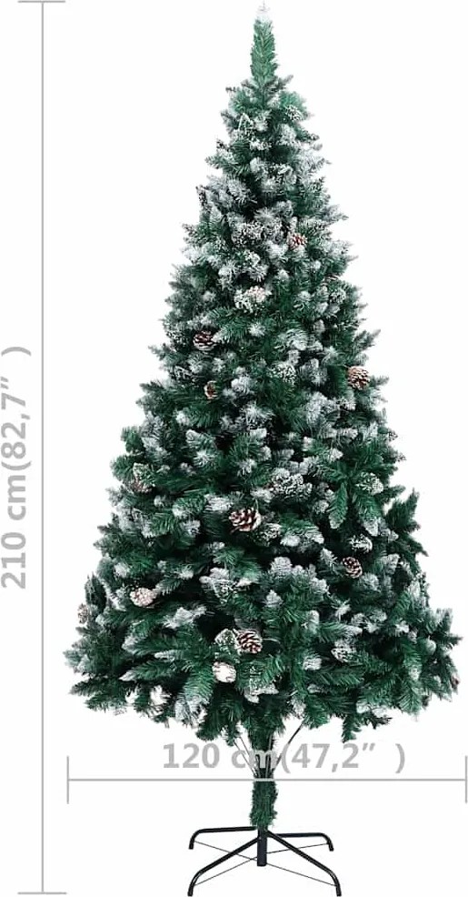 Umělý vánoční stromek se šiškami a bílým sněhem 210 cm 321017