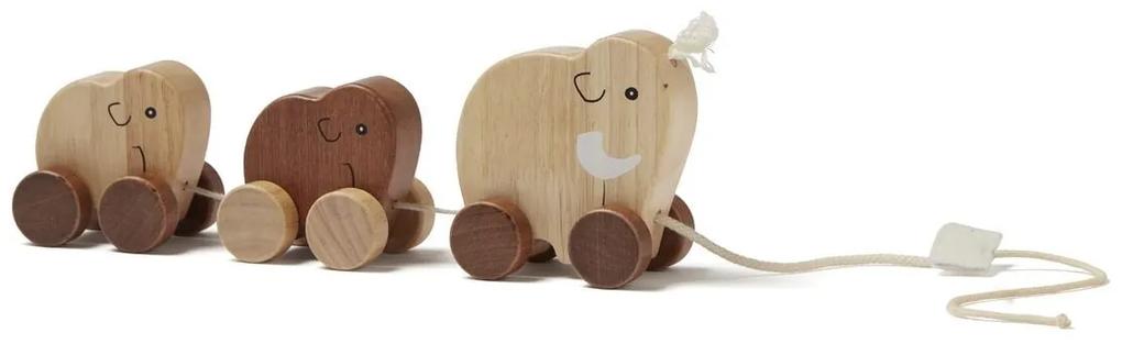 Kids Concept Dřevěná tahací hračka Mammoth Family Neo, hnědá barva, přírodní barva, dřevo, textil