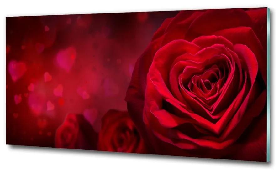 Wallmuralia Foto obraz skleněný horizontální Červená růže srdce 100x50