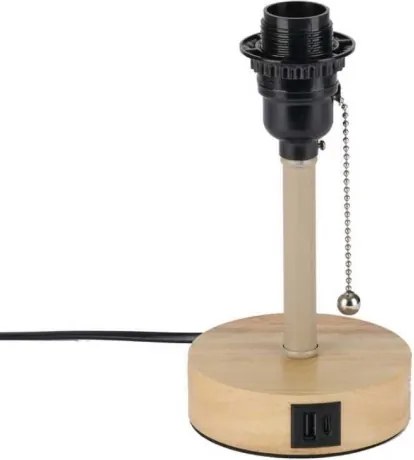 Brilagi - Stolní lampa s USB portem TABLON 1xE27/25W/230V dub/béžová/bílá