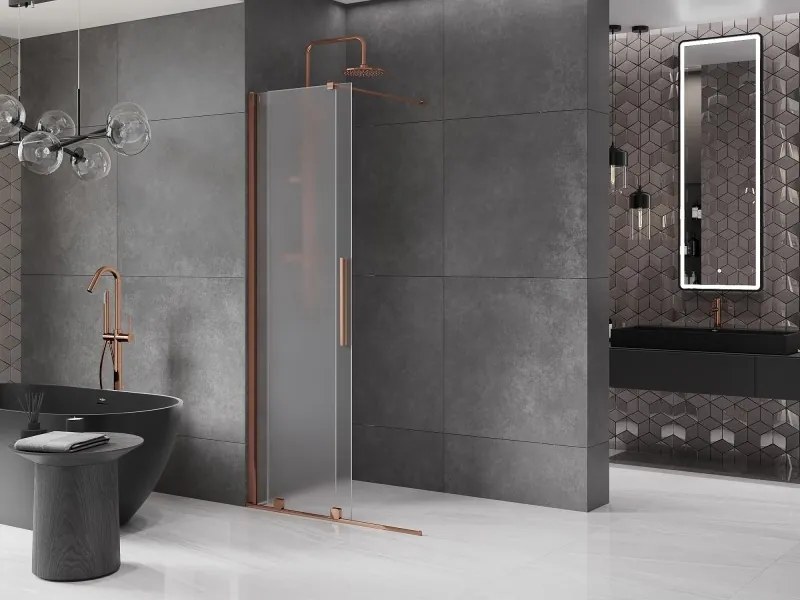 Mexen Velar, sprchová zástěna s posuvnými dveřmi Walk-in 90 x 200 cm, 8mm sklo námraza, růžové zlato, 871-090-000-33-60