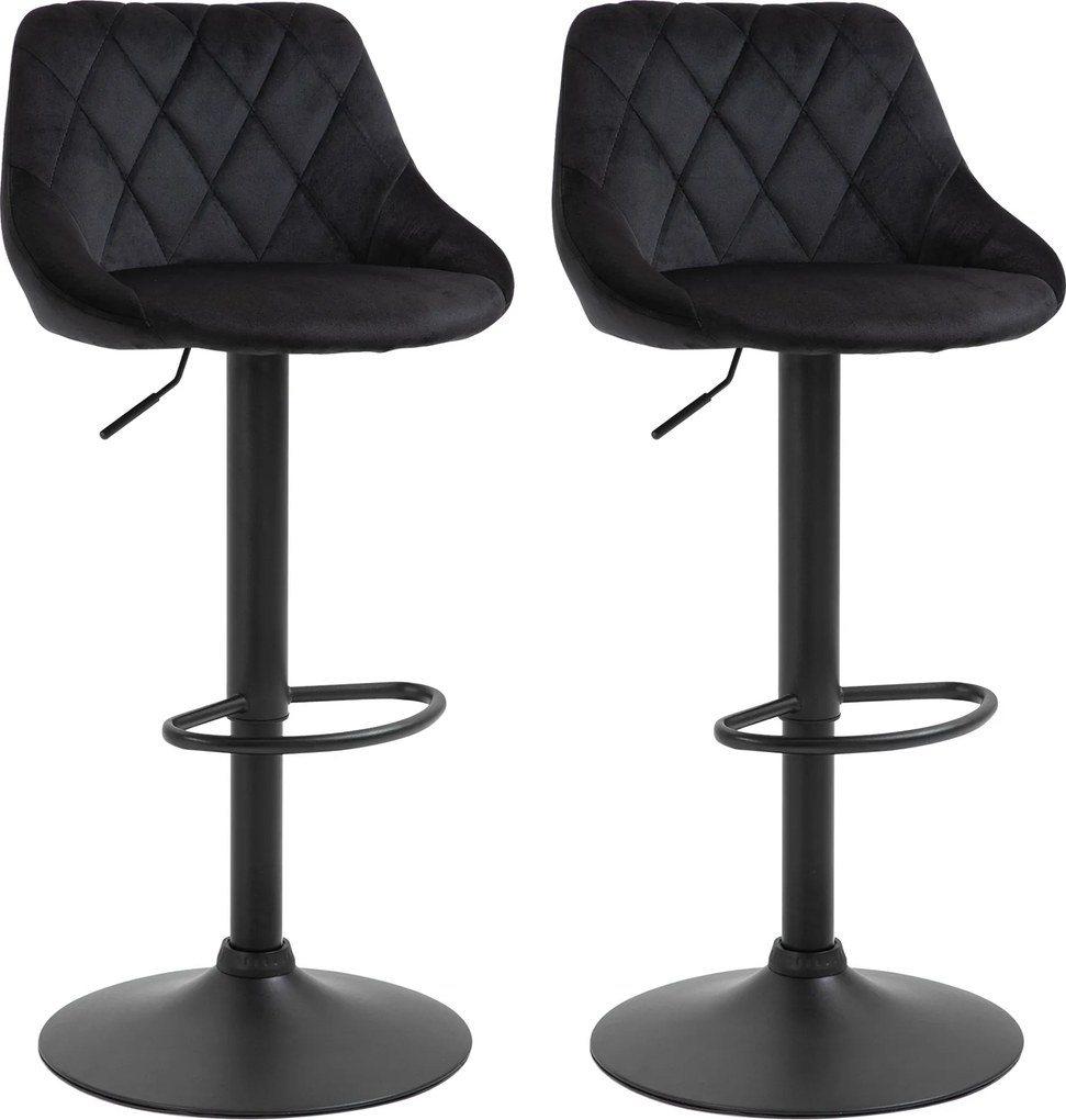 HOMCOM Barová židle sada 2 výškově nastavitelných černých Bistro stoliček s opěrkou nohou a zad ze sametu a kovu 46x48x83-104cm | Aosom.de