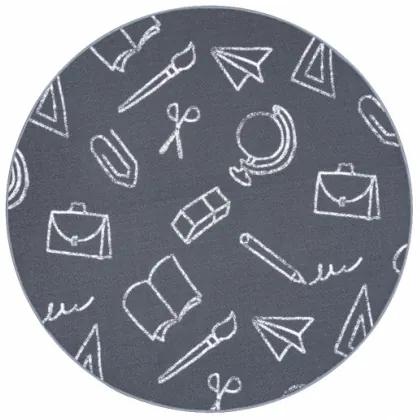 Dětský koberec SCHOOL kruh šedý