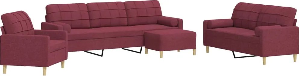 4dílná sedací souprava s podnožkou a polštáři vínová textil 3278317