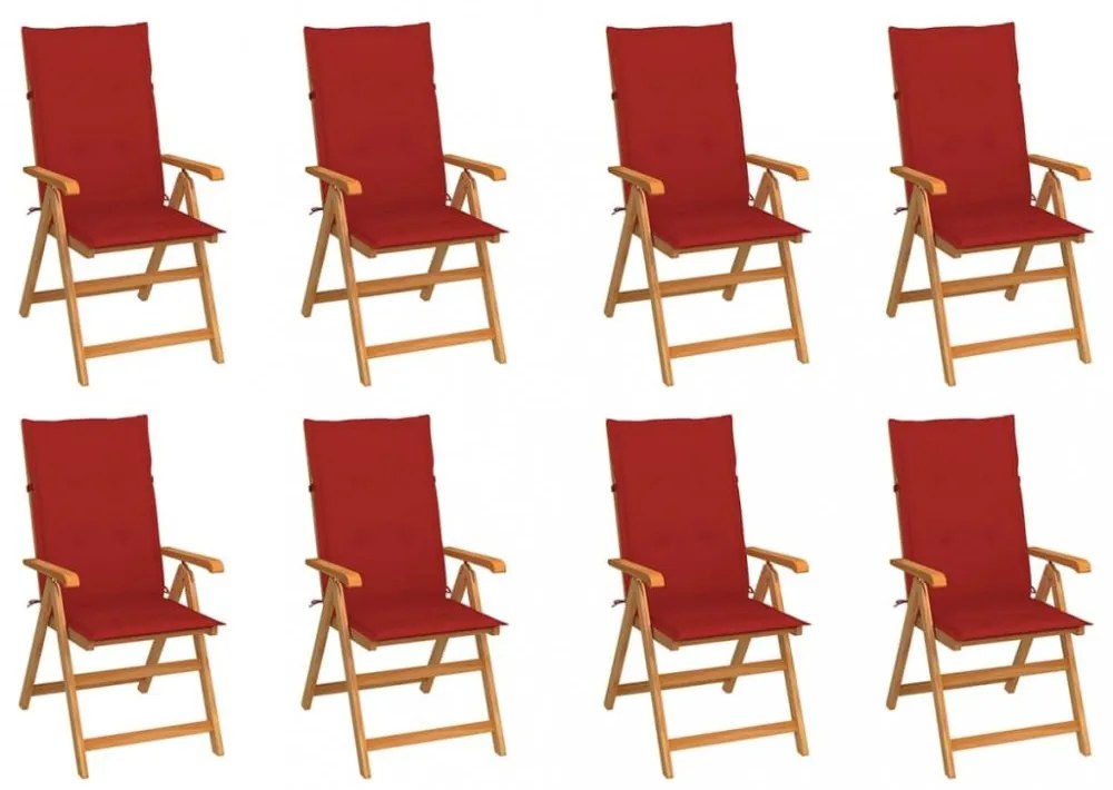 Zahradní polohovací židle 8 ks akácie / látka Dekorhome Červená / bílá