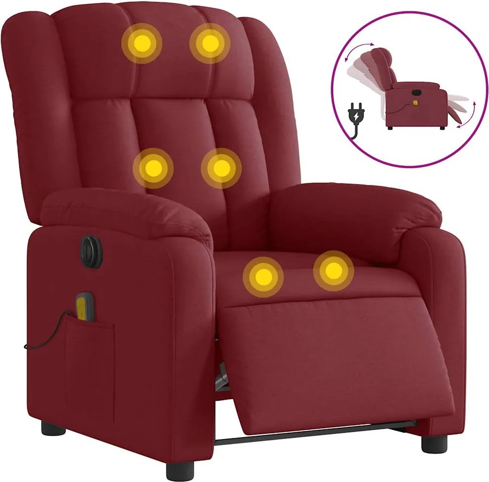 Elektrické masážní polohovací křeslo vínové textil 3205307