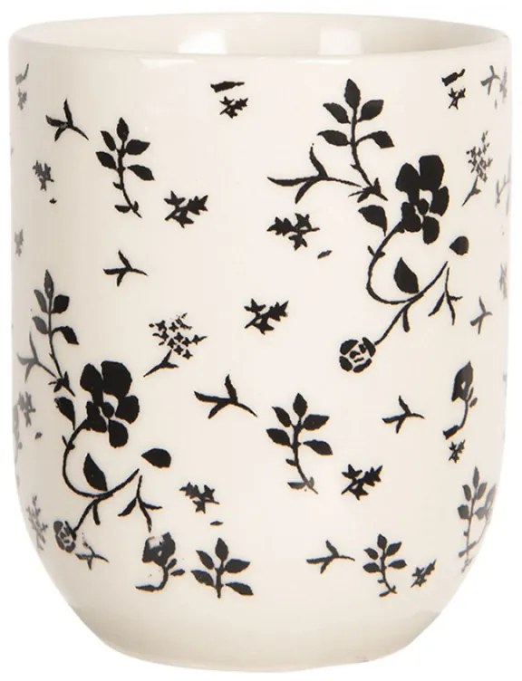 Porcelánový kalíšek na čaj s černými kvítky – 100 ml
