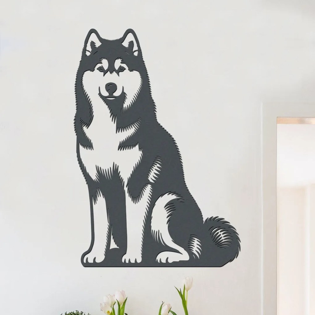 dřevo života Dřevěný obraz psa Husky Zvolte rozměr (cm): 24x40, Zvolte barvu dekoru: Bílá