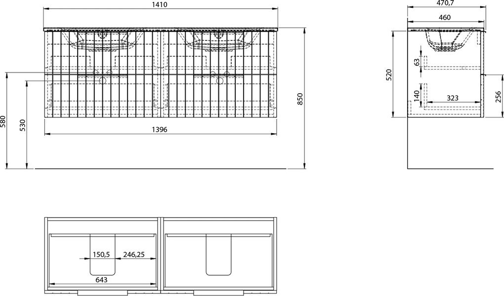 Sapho Cirasa koupelnová skříňka 141 x 54 x 46 cm siena strip modrá CR141-4242S-21