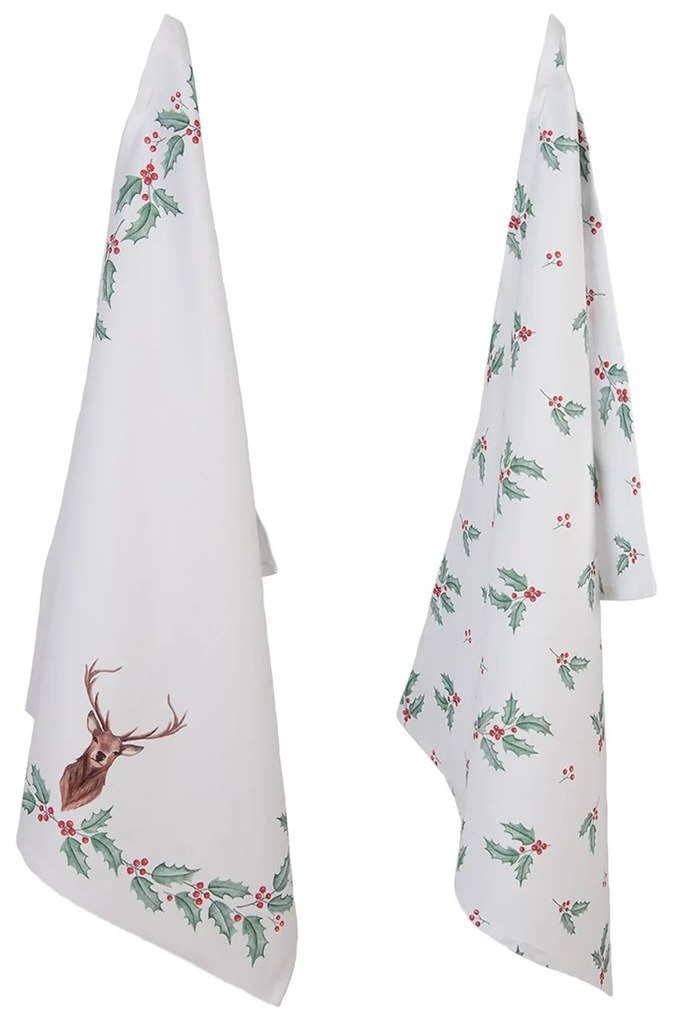 Sada 2 bavlněných kuchyňských utěrek Holly Christmas - 50*70 cm