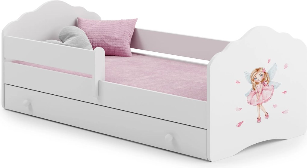 ADRK Furniture Postel s matrací, zábranou a šuplíkem CASIMO GIRL WITH WINGS 140x70 CH-Cas-Bar-Gir-Wing-140-n-E457