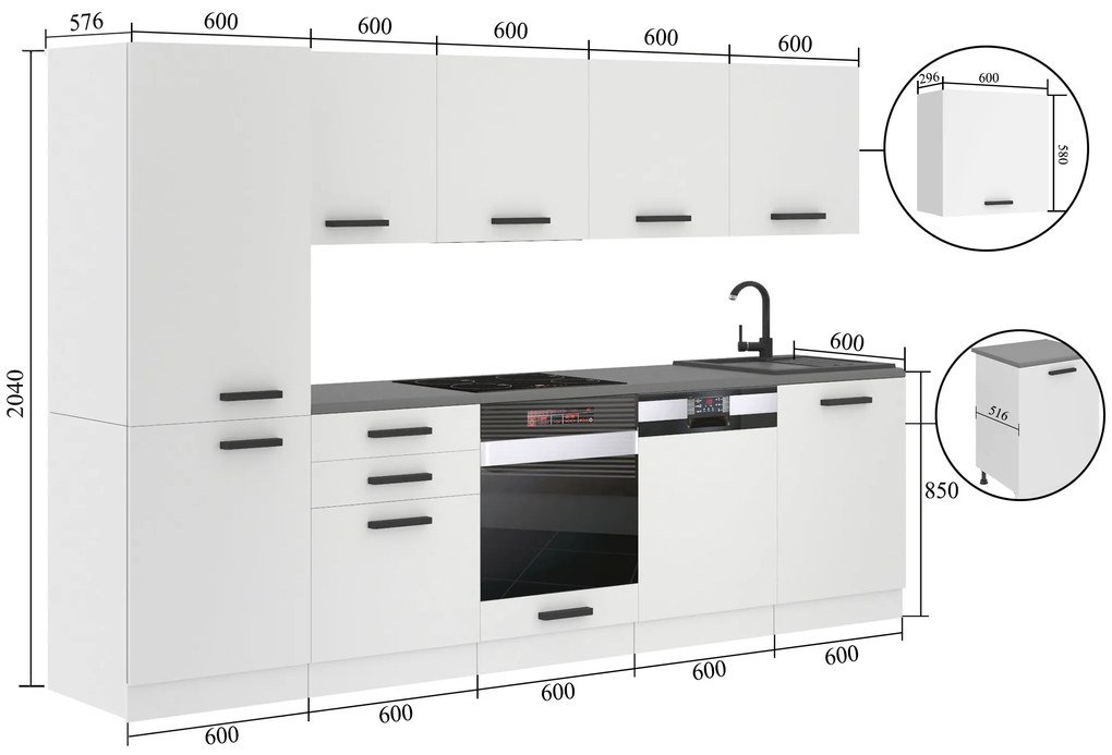 Kuchyňská linka Belini Premium Full Version 300 cm černý lesk s pracovní deskou ROSE