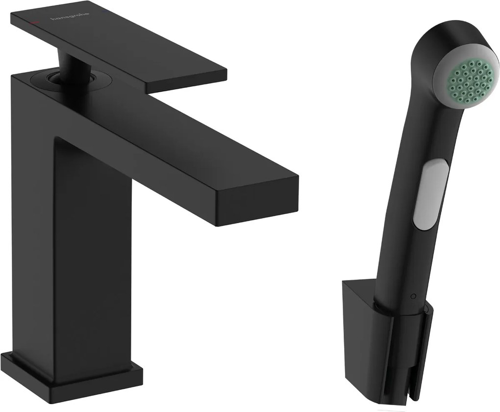 Hansgrohe Tecturis E, páková umyvadlová baterie 110 s ruční sprchou Bidette, černá matná, HAN-73210670