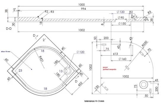 EBS Aria Vanička čtvrtkruhová 100x100 litá S_ARIA100R55