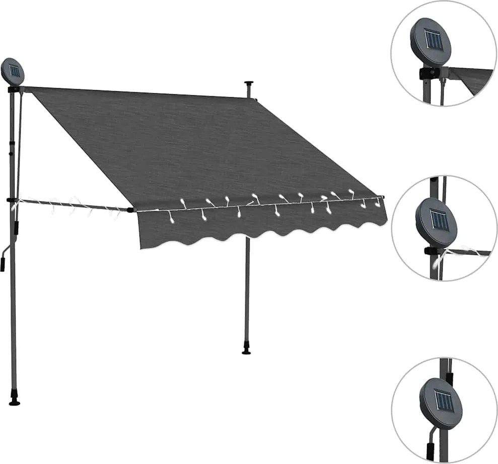 Ručně zatahovací markýza s LED světlem 150 cm antracitová 145863