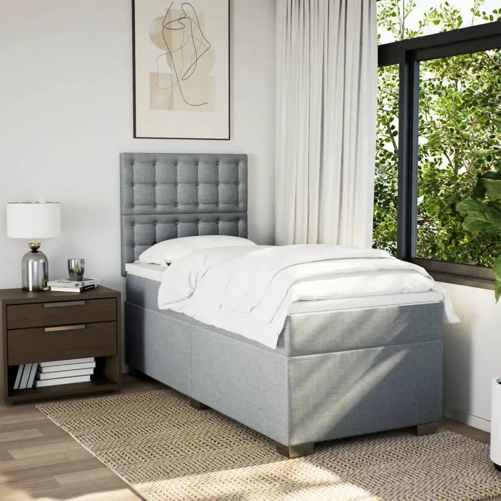 Box spring postel s matrací světle šedá 90x190 cm textil 3290357