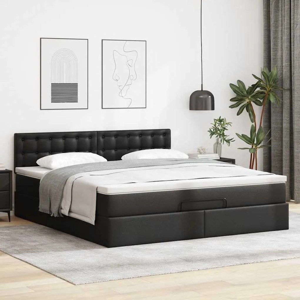 Osmanský rám postele s matrací černá 160x200cm umělá kůže 3311313