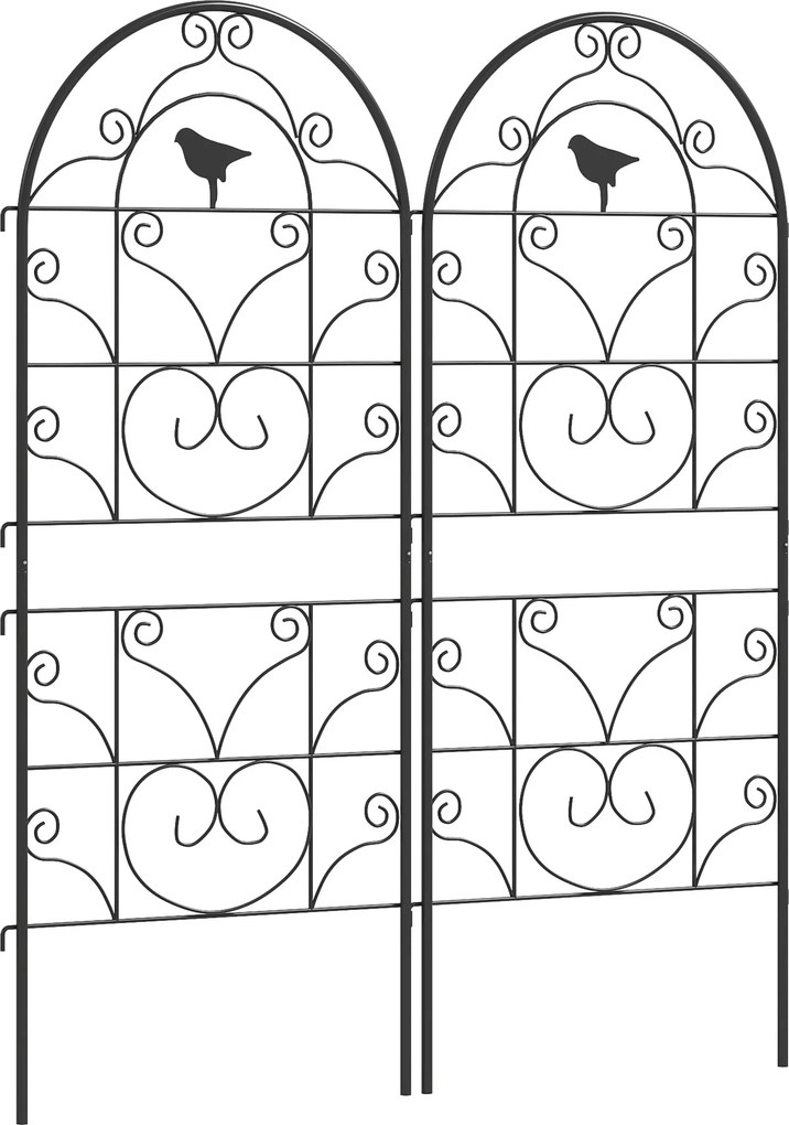 Sada dvou kovových treláží Outsunny pro rostliny - bezrezová treláž s motivem ptáčka pro popínavé rostliny, rozměry 50x120 cm, treláž pro pokojové ros