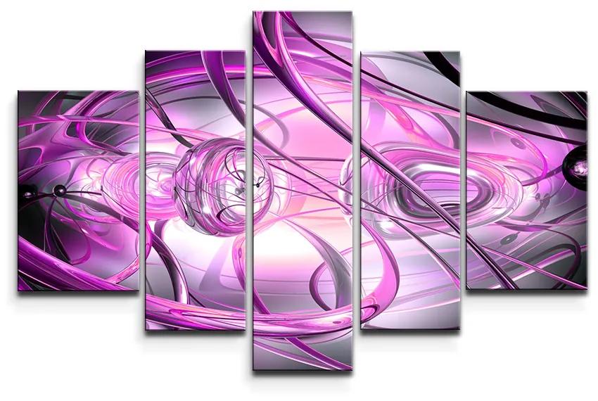 Sablio Obraz - 5-dílný Fialová abstrakce - 125x90 cm