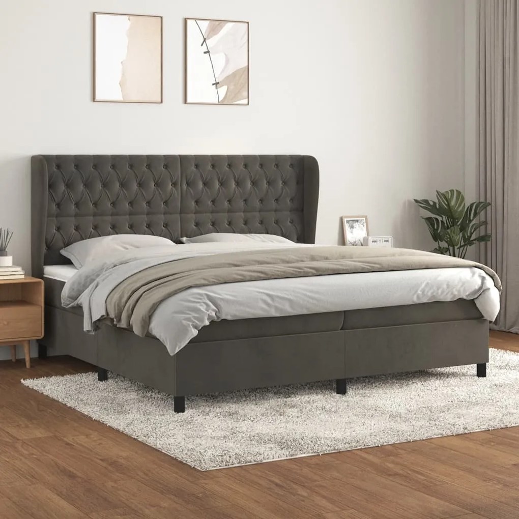 Box spring postel s matrací tmavě šedá 200x200 cm samet 3129412