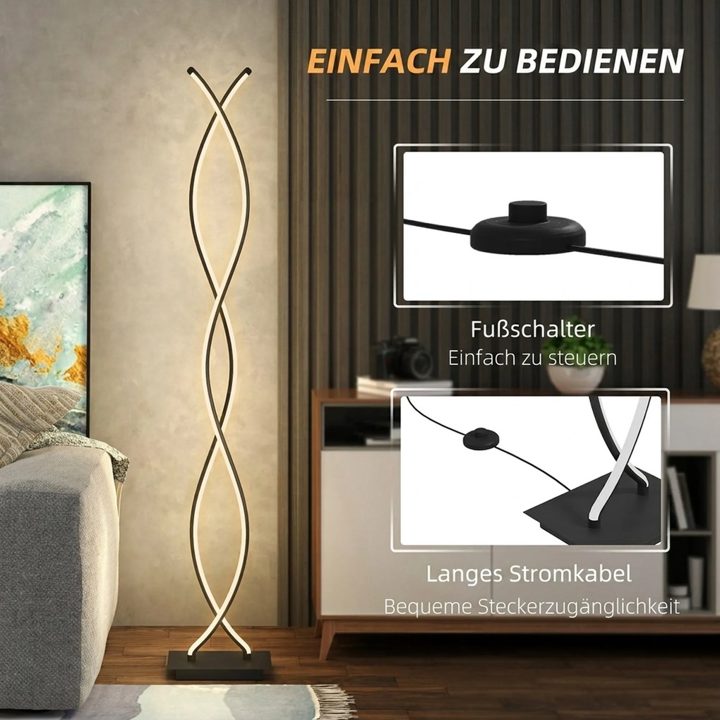 HOMCOM Stojací lampa stmívatelná moderní dvojitá spirála stojací svítidlo LED zdroj světla černá