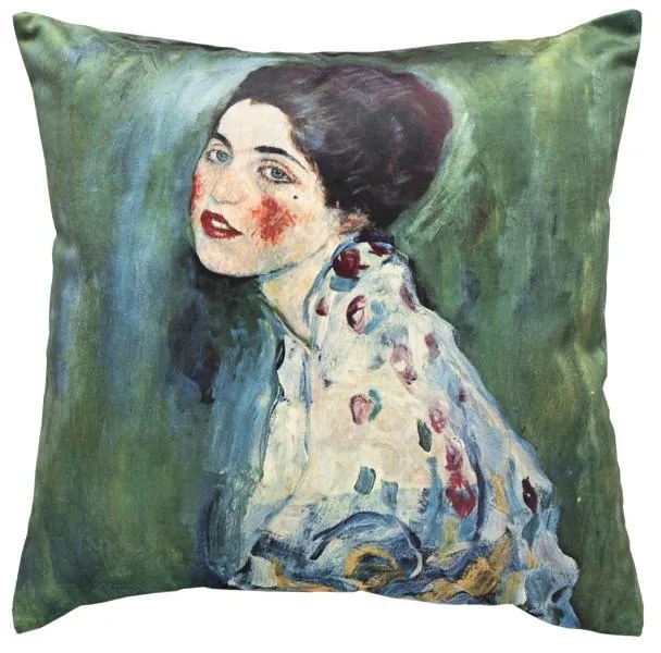 SCANquilt povlak ART VELVET klimt-portrét zelená+černá 45 x 45 cm