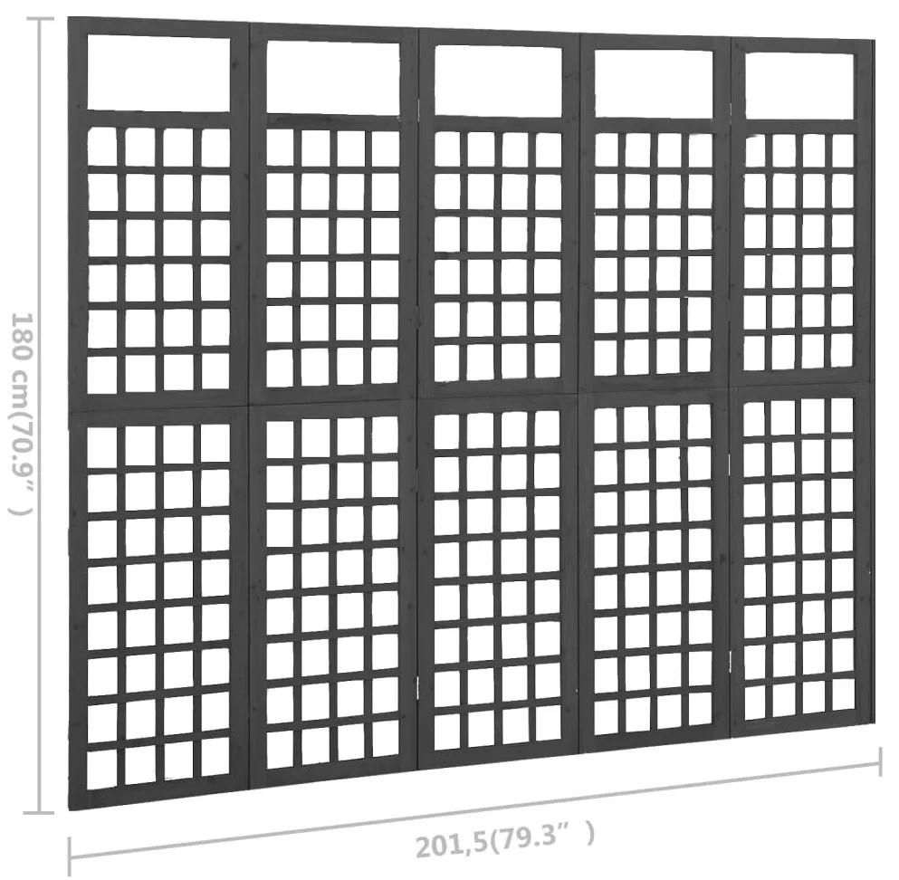 vidaXL 5dílná dělicí stěna / treláž masivní jedle černá 201,5 x 180 cm