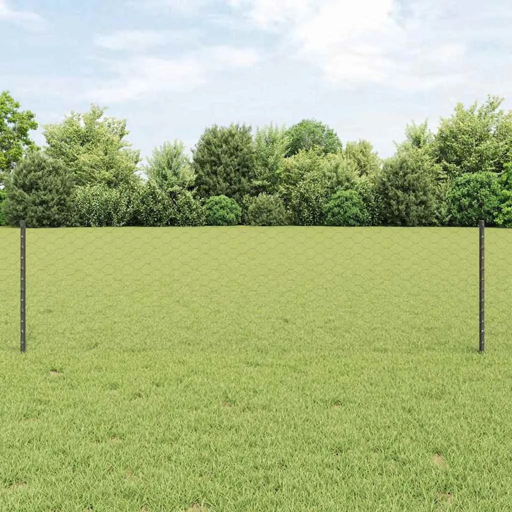 Hexagonální plot s podpěrou 50 x 0,6 m Ocel potažená PVC Šedá 3336888