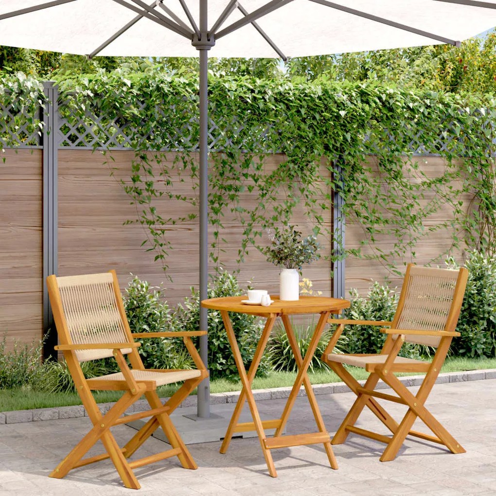 3dílný bistro set béžový polypropylen a masivní dřevo 3281855