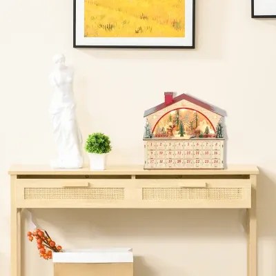 HOMCOM Adventní kalendář k naplnění 24 zásuvky přihrádky, vánoční kalendář s LED světly, přírodní dřevo, 36 x 10 x 34 cm