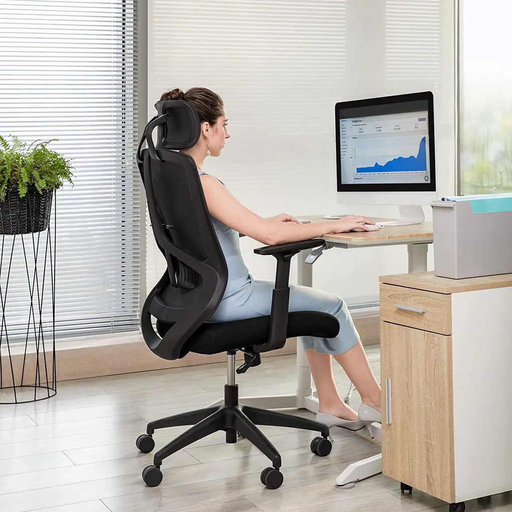 Kancelářská židle, ergonomická otočná židle s bederní oporou