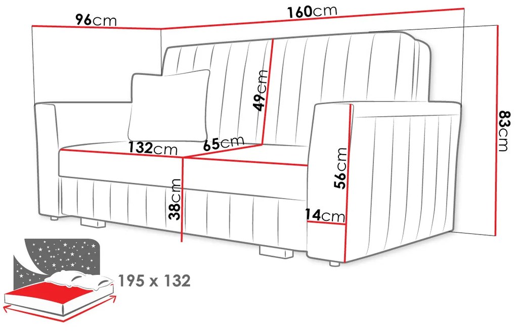 Rozkládací pohovka s úložným prostorem BELA GLAM 3 - růžová