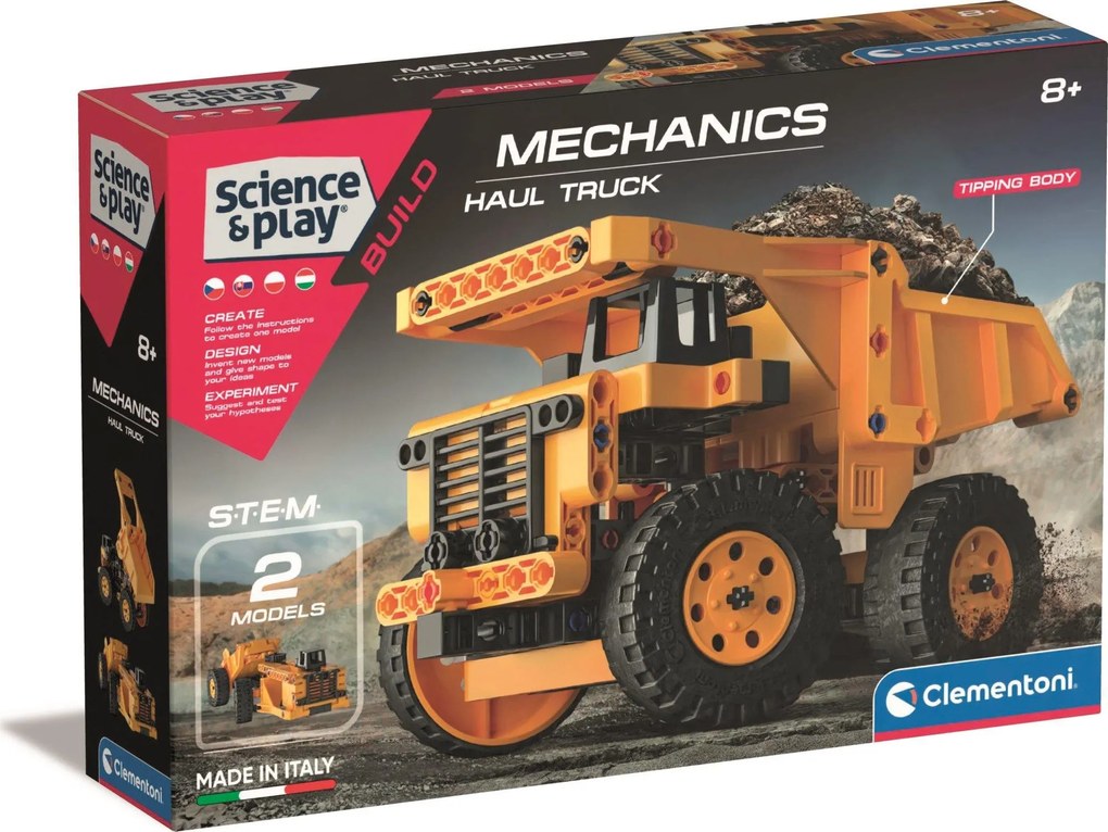 Stavebnice clementoni science&play mechanická laboratoř těžební auta 2v1