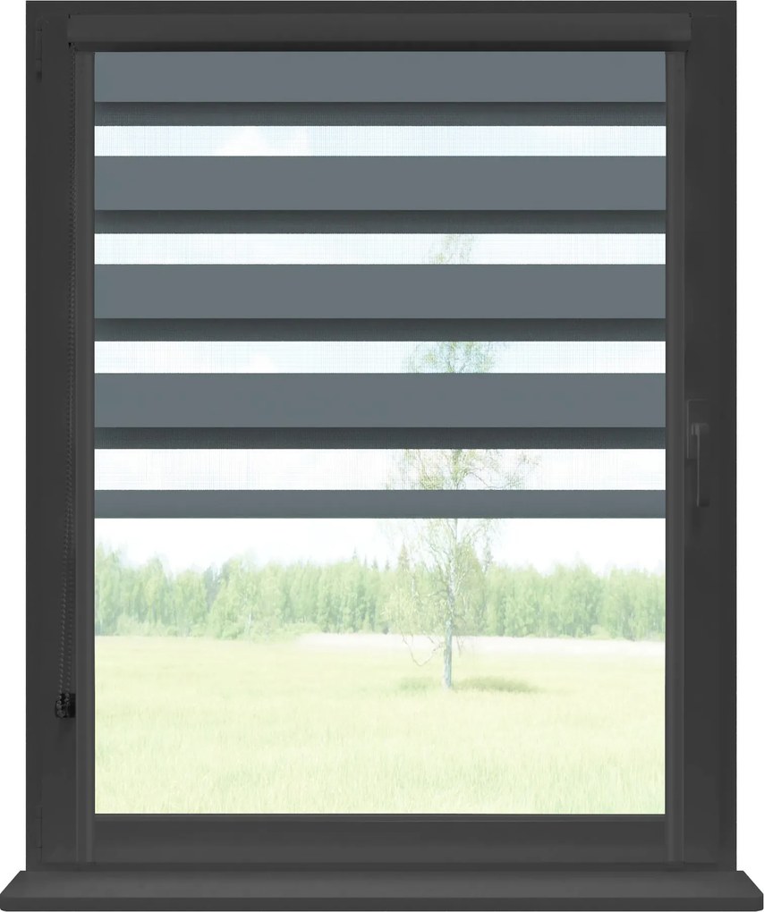 Dekodum Roleta den a noc v antracitové kazetě soft, barva látky Grafit Šířka (cm): 148, Výška (cm): Balkonová (do 200 cm), Strana mechanismu: Práva