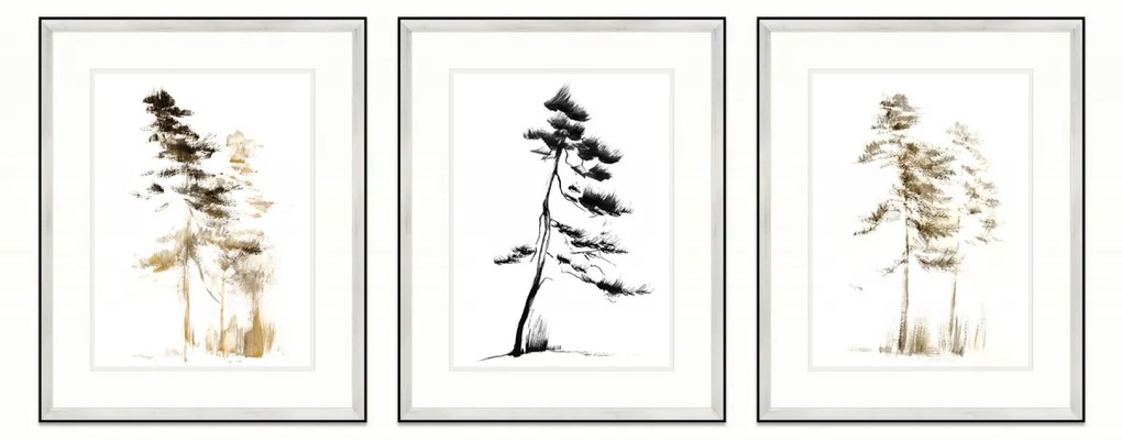 Triptych s motivem borovic do interiérů ve stylu Japandi a Modern Classic – Série Borovice | Anna Borkowska