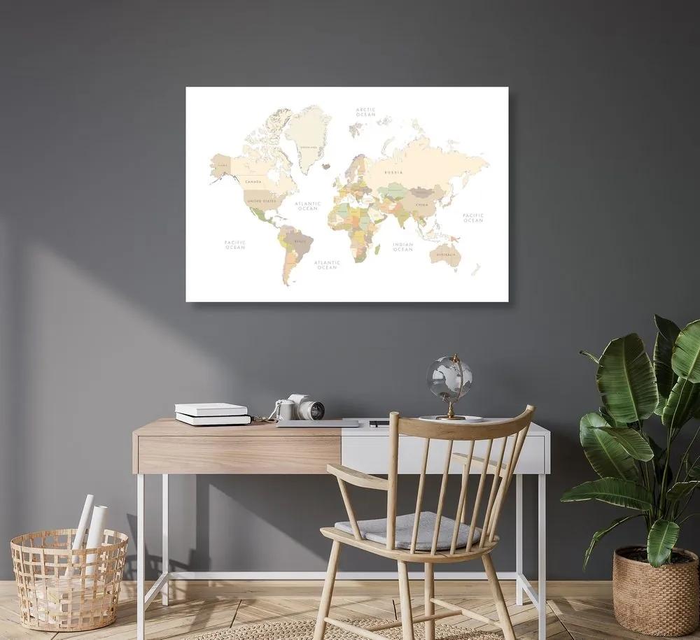 Obraz mapa světa s vintage prvky - 90x60 cm