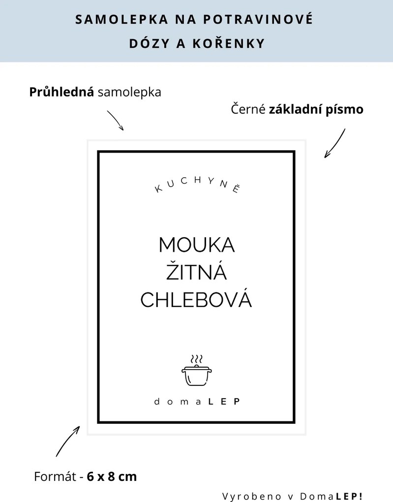 MOUKA ŽITNÁ CHLEBOVÁ - omyvatelná samolepka na dózu, výběr rozměrů Ø 5 cm / 5 x 5 cm / 6 x 8 cm | DomaLEP