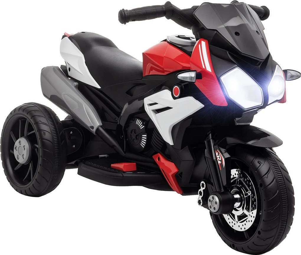 HOMCOM Dětská Elektrická Motorka s Hudbou a Světly pro Děti ve Věku 3-5 let Červená+Černá | Aosom